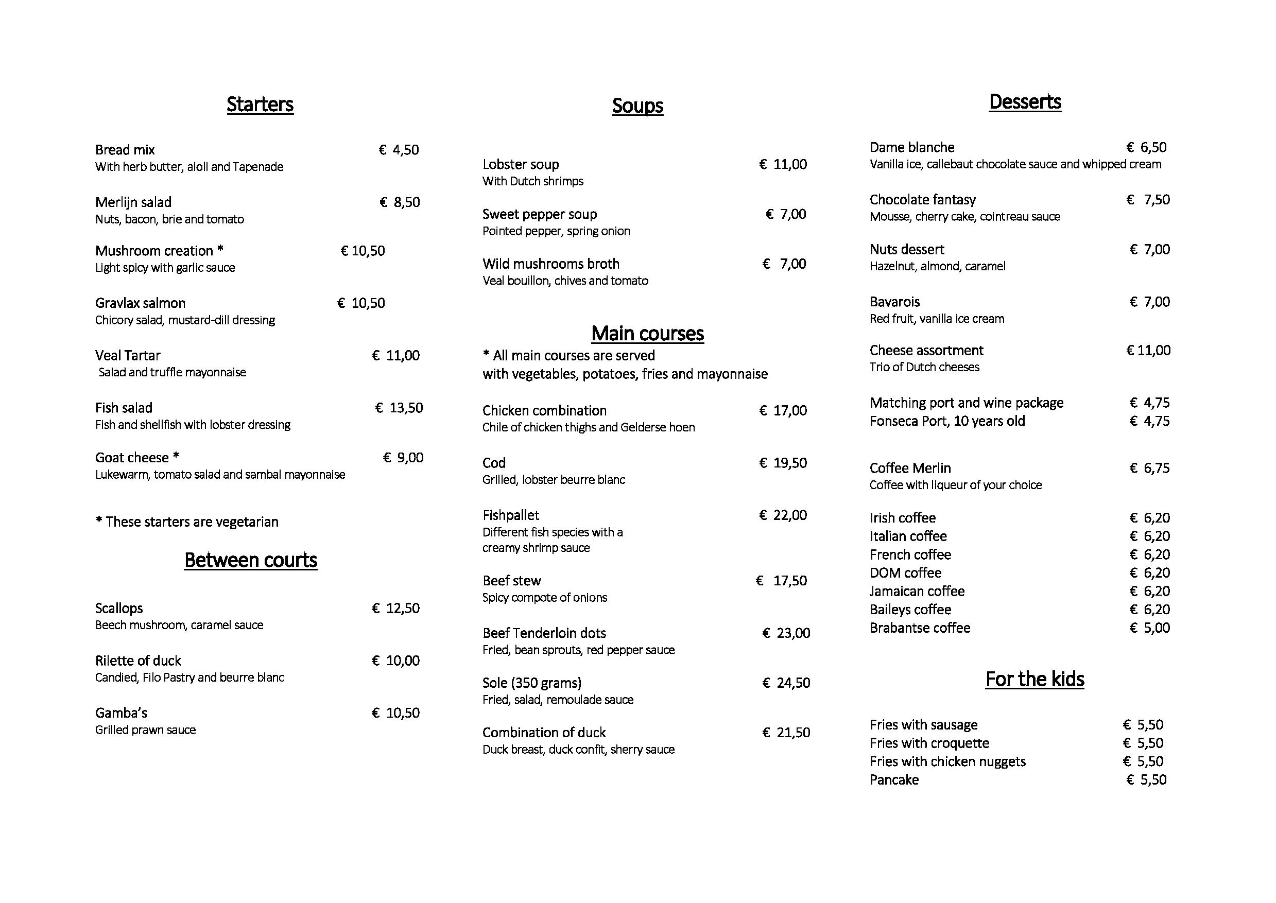 Menukaart Engels - kaart